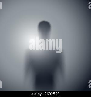 Shadow Blur of Horror Man with White Eyes Behind the Matte Glass ...