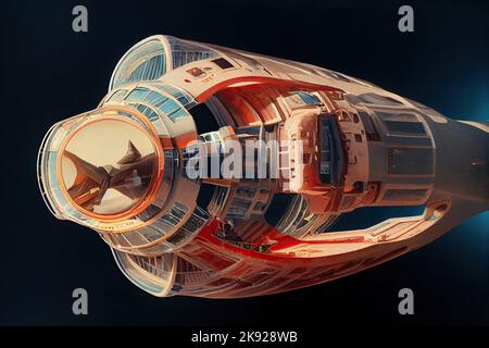 An alien spaceship in space with nuclear engines traveling at hyper ...