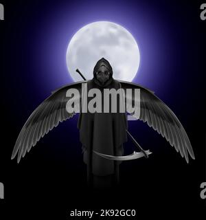 Terrifying Plague Doctor Over Full Moon Background. Medieval Death ...