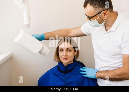Teeth x ray scanning for detect toothache and treat roots. Dentist do x ...