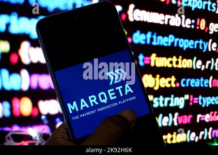 In this photo illustration, a Marqeta logo is displayed on a smartphone ...