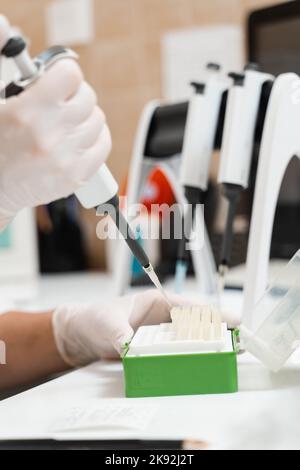 Using microdoser for blood analysis and test in laboratory. Medical ...