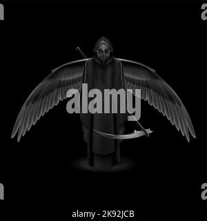 Plague Doctor with Huge Wings Over Full Moon Background. Medieval Death ...