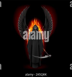 Plague Doctor in Orange Flame Over Black Background. Medieval Death ...