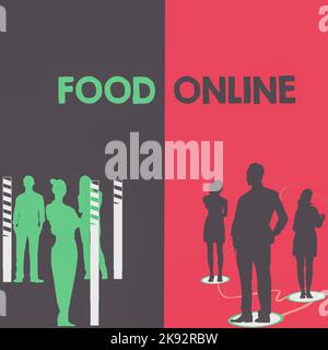 Text sign showing Food Online. Concept meaning variety of food set up ...