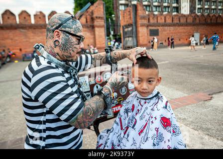 Chiang Mai, Thailand. 08th Mar, 2022. Barbers dressed in pastor manders ...