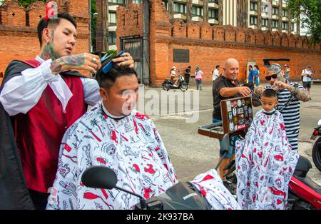 Chiang Mai, Thailand. 25th Oct, 2022. Barbers dressed in Chinese zombie ...