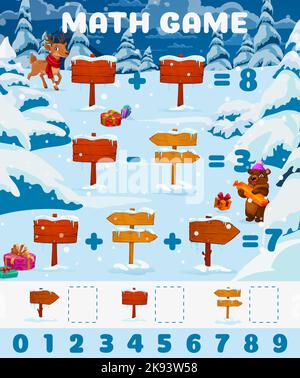 math addition and subtraction task with Santa Claus characters Stock ...