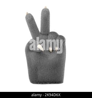 3d furry wolf hands in plastic cartoon style. Peace fingers gesture ...