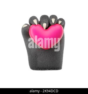 3d furry wolf hands holding heart in plastic cartoon style. Werewolf ...