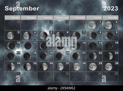 September 2023 Lunar calendar, Moon cycles, Moon Phases Stock Photo - Alamy
