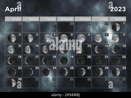 April 2023 Lunar calendar, Moon cycles, Moon Phases Stock Photo - Alamy