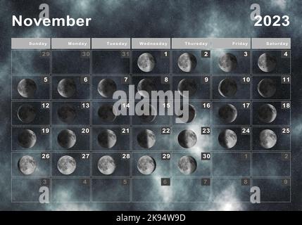November 2023 Lunar calendar, Moon cycles, Moon Phases Stock Photo - Alamy