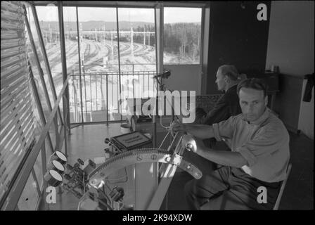 Range tower at Rangerbangården at Ånge station. Freight wagons in ...