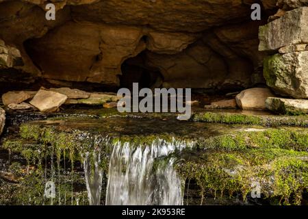 Small Waterfall Pours Over Rock Cliff In Mammoth Cave National Park ...