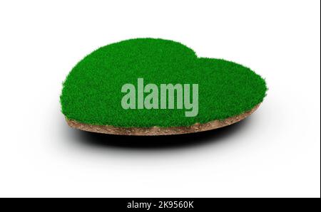 Heart shape soil land geology cross section with green grass, earth mud ...