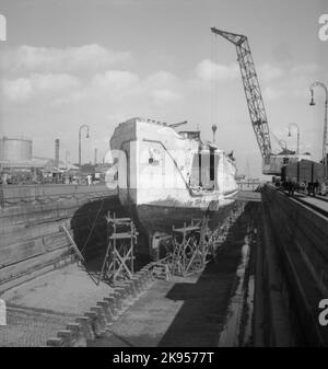 The icebreaker ferry strong during rebuilding in Kockum's shipyard ...