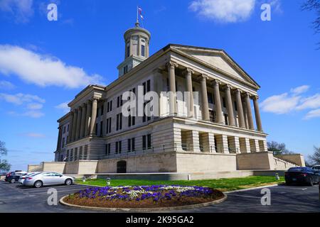 NASHVILLE, TN -1 APR 2022- View of the Tennessee State Capitol building ...