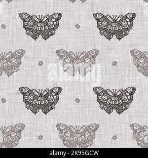 Farmhouse grey butterfly seamless pattern. Rustic French wildlife for ...