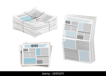 Newspaper pile, stack of magazine with rope in cartoon style isolated ...