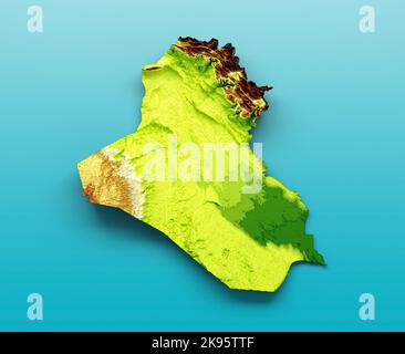 Iraq Map Flag Shaded relief Color Height map on white Background 3d ...