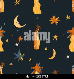 Magical cosmic illustration clipart seamless pattern with sun,moon and ...