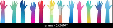 Set of hands raised up. Multicolor gradient hands raised up. Human ...