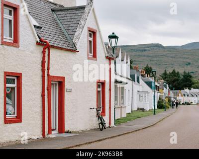 Shieldaig village high street in Wester Ross, Highland, Scotland UK ...