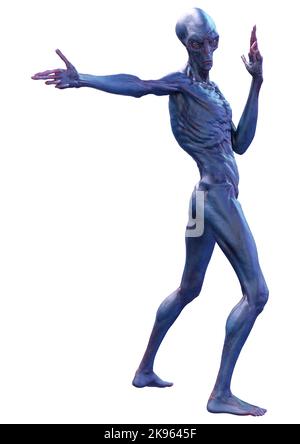 3D rendering of a blue male alien isolated on white background Stock ...