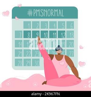 PMS calendar with body positive women do sport exercise. The vector ...