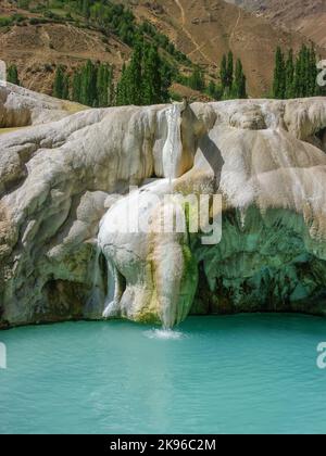 Vertical view of the waterfall at the thermal hot springs in Santa Rosa ...
