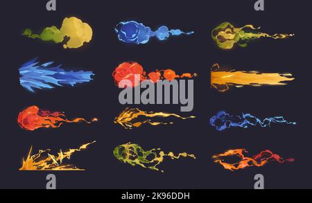 Cartoon shot effect. Laser gun blast colorful game asset, futuristic ...