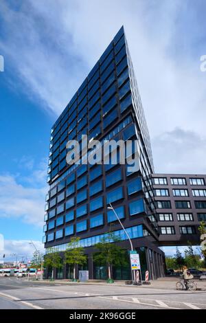 Hamburg, Germany - Sept 2022: Garbe Campus tower with blue box windows ...