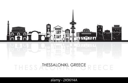 Thessaloniki Greece City Skyline Silhouette with Golden Buildings Isolated on White. Vector ...
