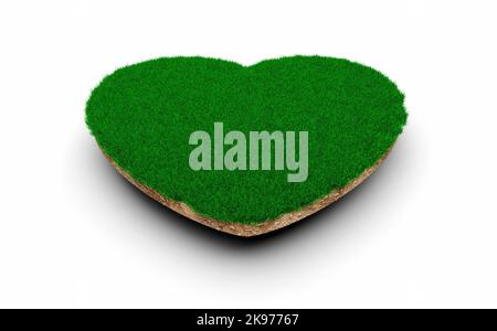 Heart shape soil land geology cross section with green grass, earth mud ...