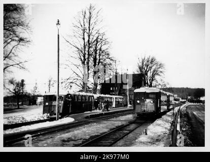 Train meeting in Norsholm Stock Photo - Alamy