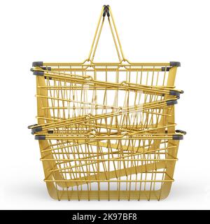 Stack of metalwire shopping basket from supermarket on green background ...