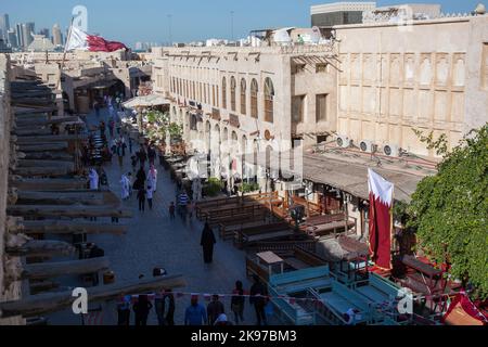 Doha, Qatar, May 10,2019 : Old market Souk Waqif decorated with Qatar ...