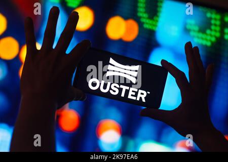 In this photo illustration, the Ouster, Inc. logo is displayed on a ...