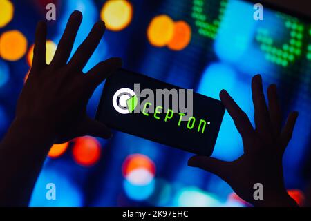 In this photo illustration, the Cepton logo is displayed on a ...