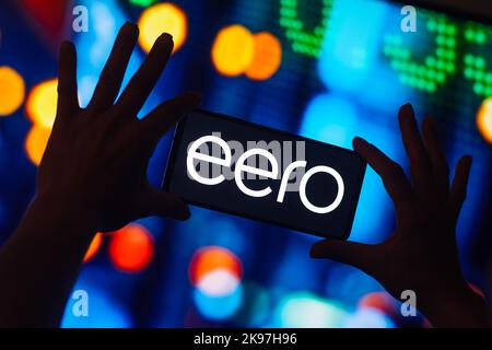 In this photo illustration, the Eero logo is displayed on a smartphone ...