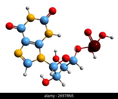 3D image of Xanthine skeletal formula - molecular chemical structure of ...