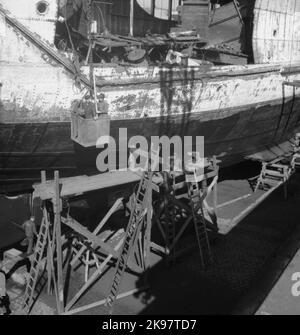 The icebreaker ferry strong during rebuilding in Kockum's shipyard ...