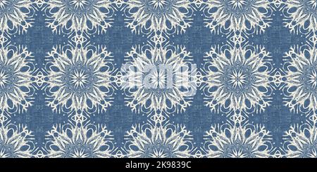 Farmhouse blue snow flake border background. Frosty damask french ...