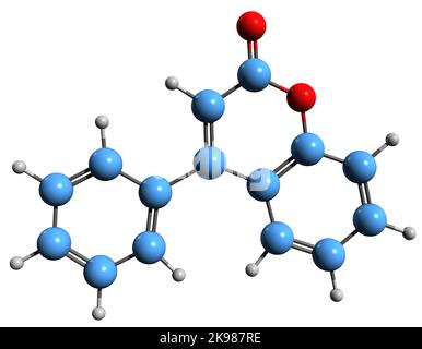3D image of Umbelliferone skeletal formula - molecular chemical ...