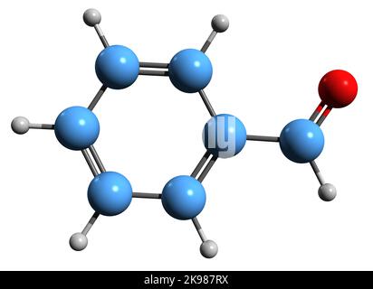 3D image of Benzaldehyde skeletal formula - molecular chemical ...