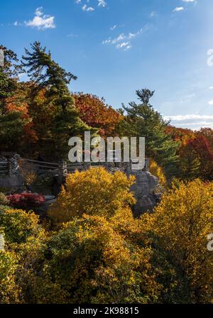 Stone clad Coopers Rock overlook in the colorful trees near Morgantown ...