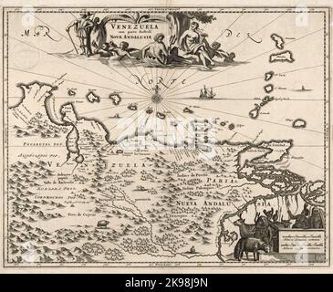 Vintage 17th-century map of New Spain showing geography of Mexico ...