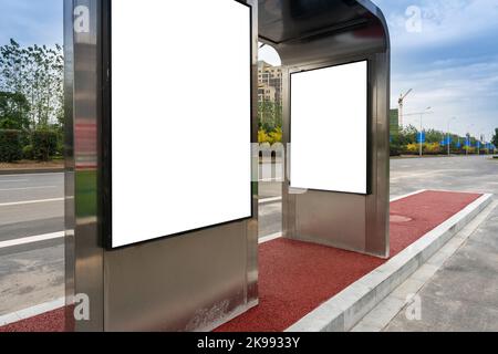 Bus stop billboard on stage Stock Photo - Alamy