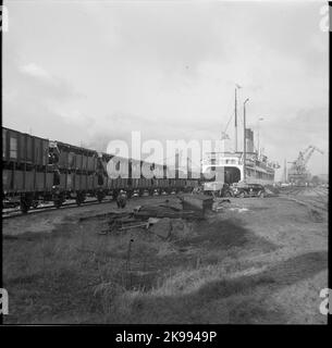 Loading/loading of freight wagons on train ferry in Värtan Stock Photo ...